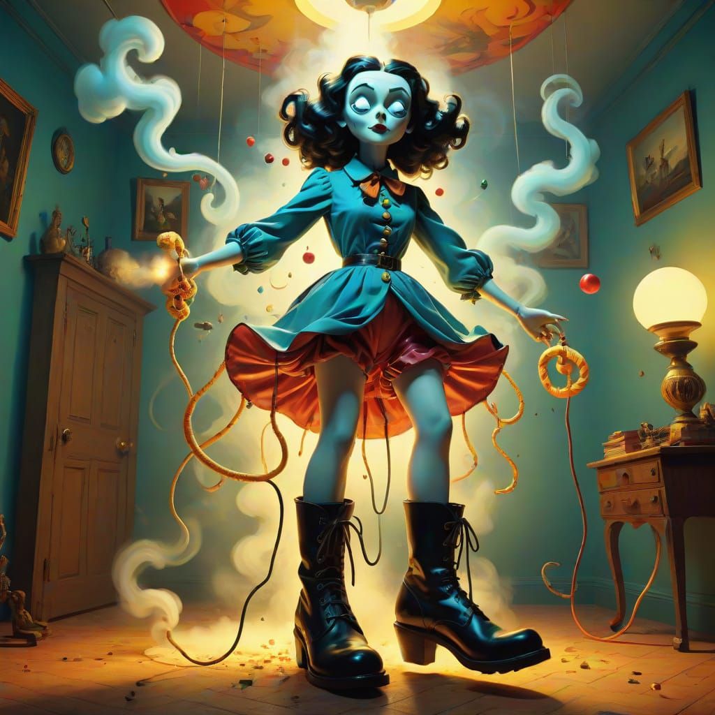 Surreal Surrender: Ragdoll Woman Kicked by Oversiz... - AI Art