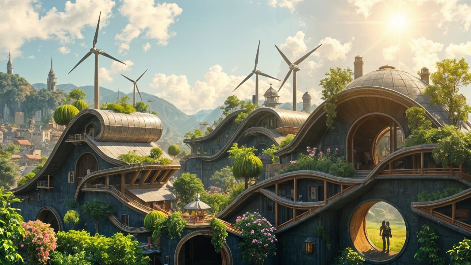 Surreal Solarpunk Metropolis with Eco-Friendly Arc... - AI Art