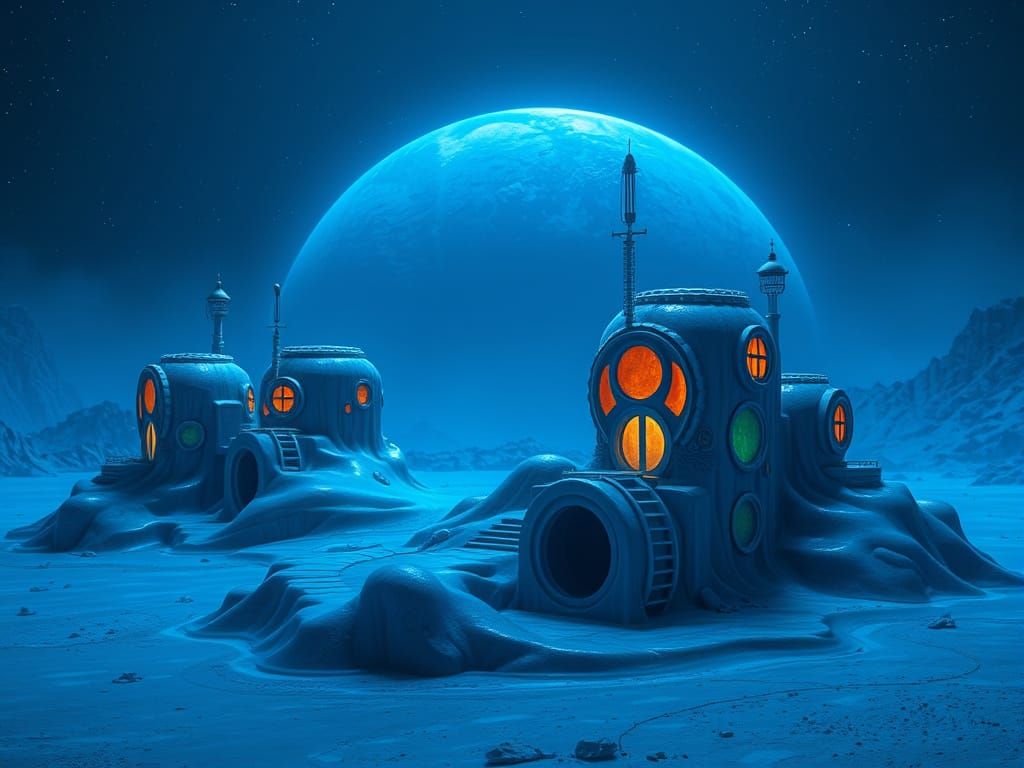 Alien Civilization on Neptune with Melting Houses - AI Art