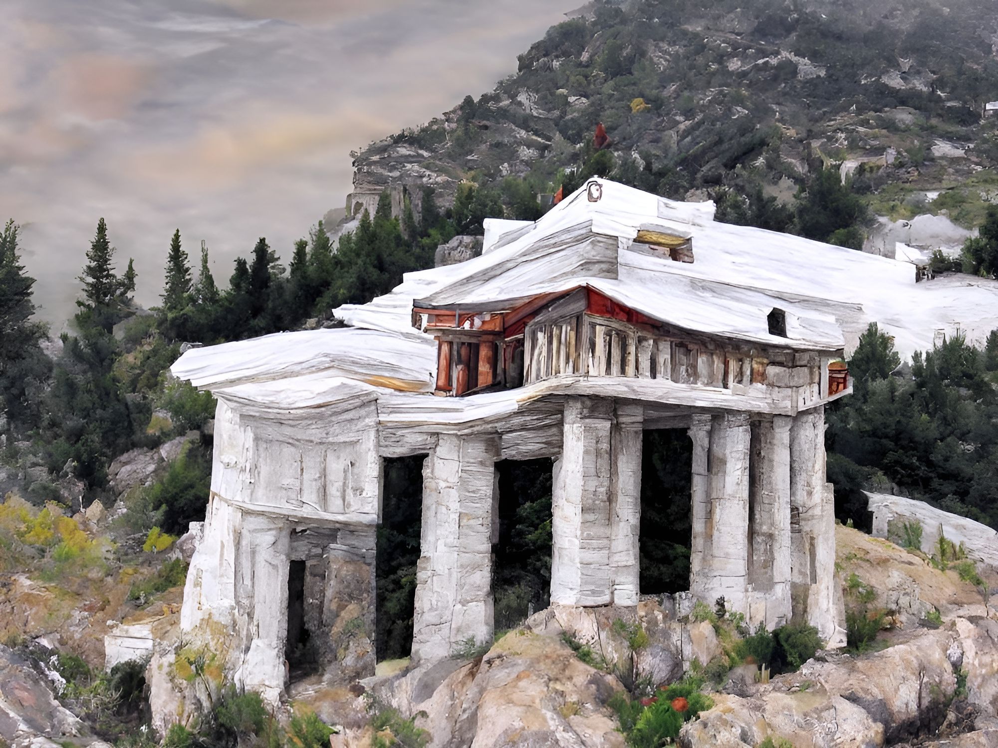 Ancient temple on a scenic mountainside. : r/nightcafe