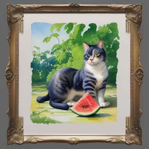 Cat and a Slice of Watermelon - AI Generated Artwork - NightCafe Creator