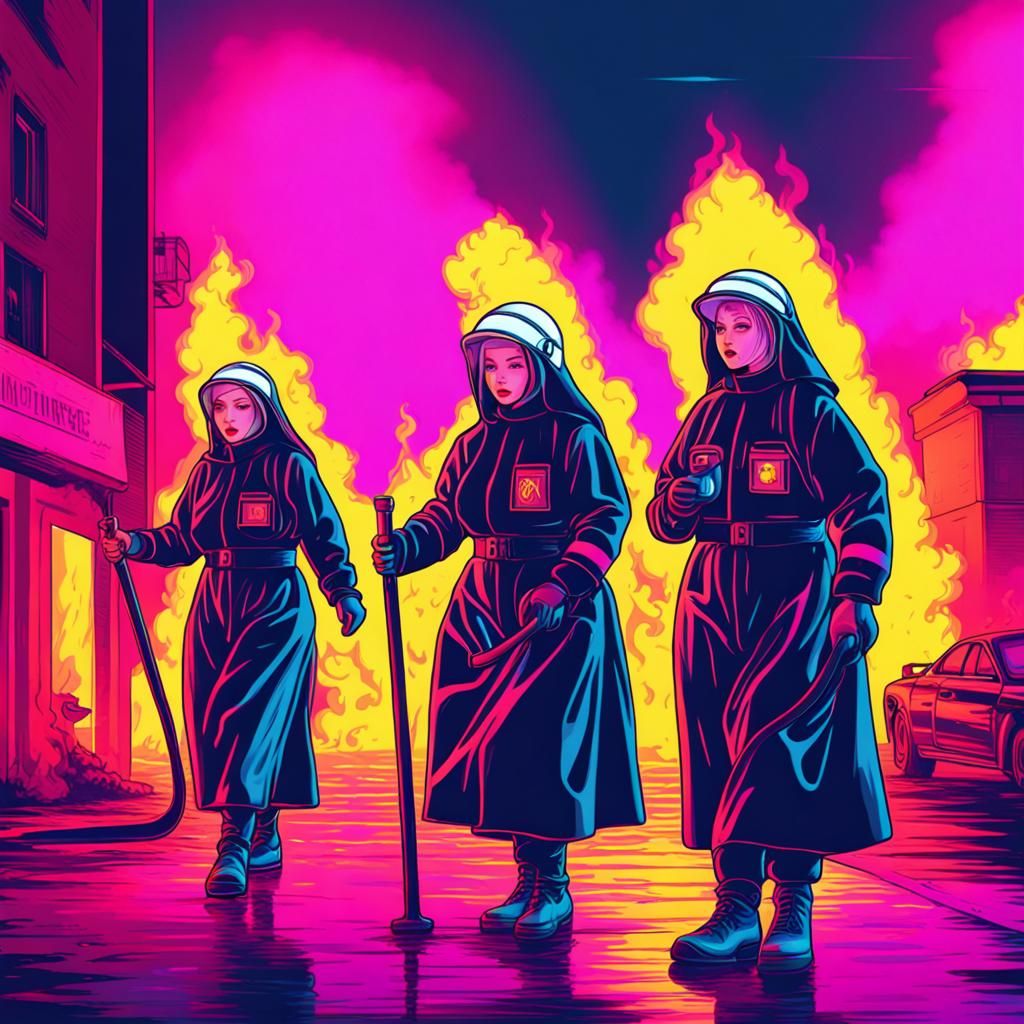 Fire Fighting Nuns - AI Generated Artwork - NightCafe Creator