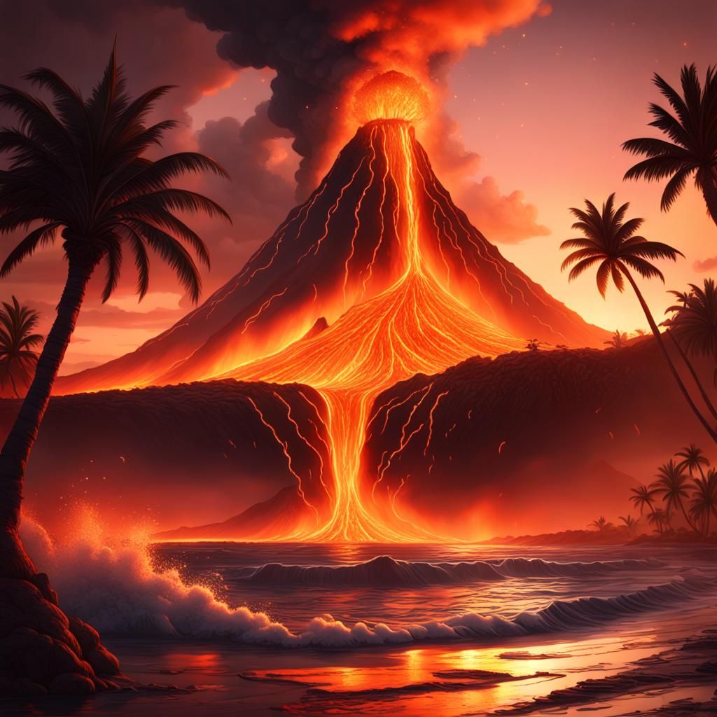 The Orange Island Volcano - AI Generated Artwork - NightCafe Creator