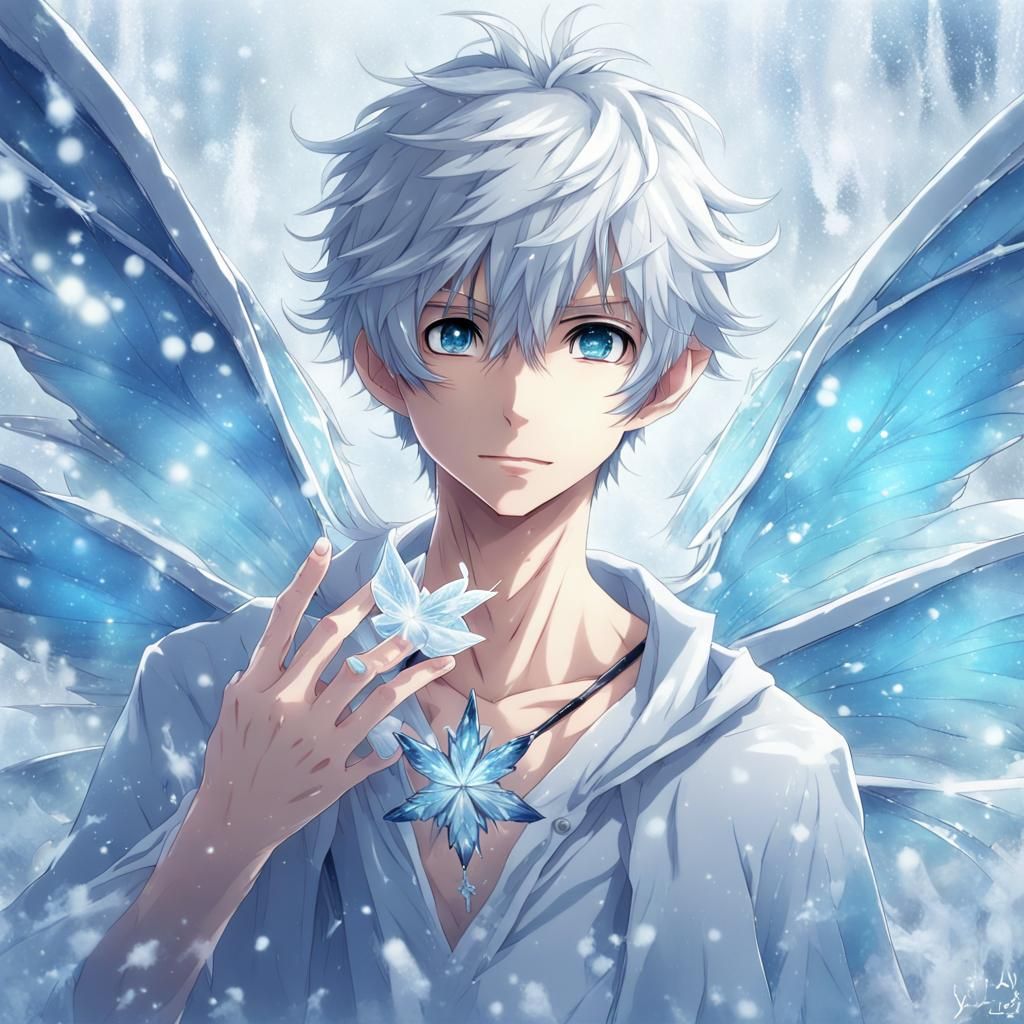 anime boy ice fairy with ice fairy wings - AI Generated Artwork ...