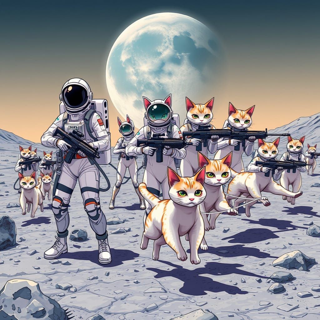 Heroic Female Astronauts Battle Alien Feline Invad... - AI Art