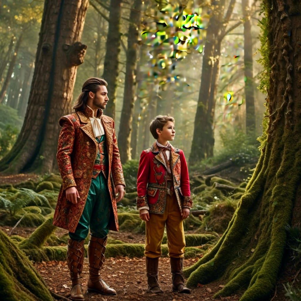 Rainbow dad SB in the forest with son - AI Generated Artwork ...