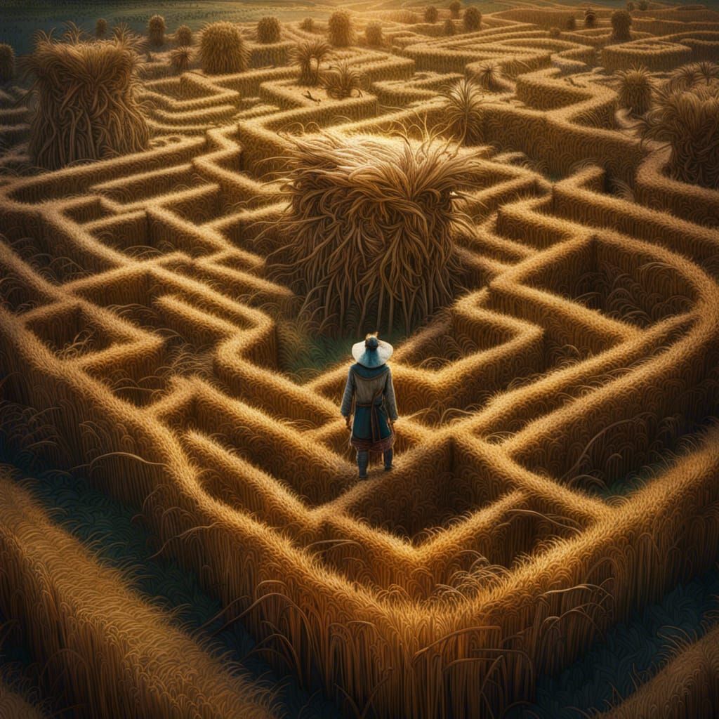 Wheat maze with scarecrow - AI Generated Artwork - NightCafe Creator