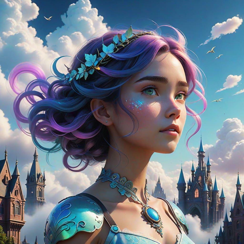 Ethereal Air Elemental in Whimsical Cloud City - AI Art