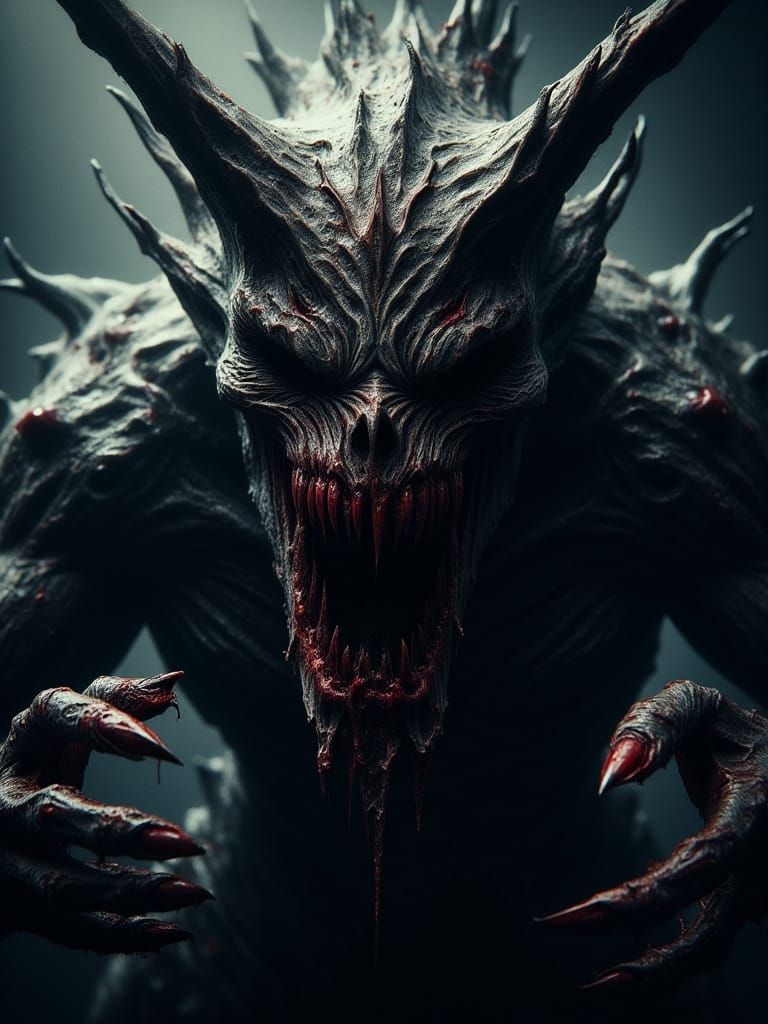 A large monster with horns and a distorted face.