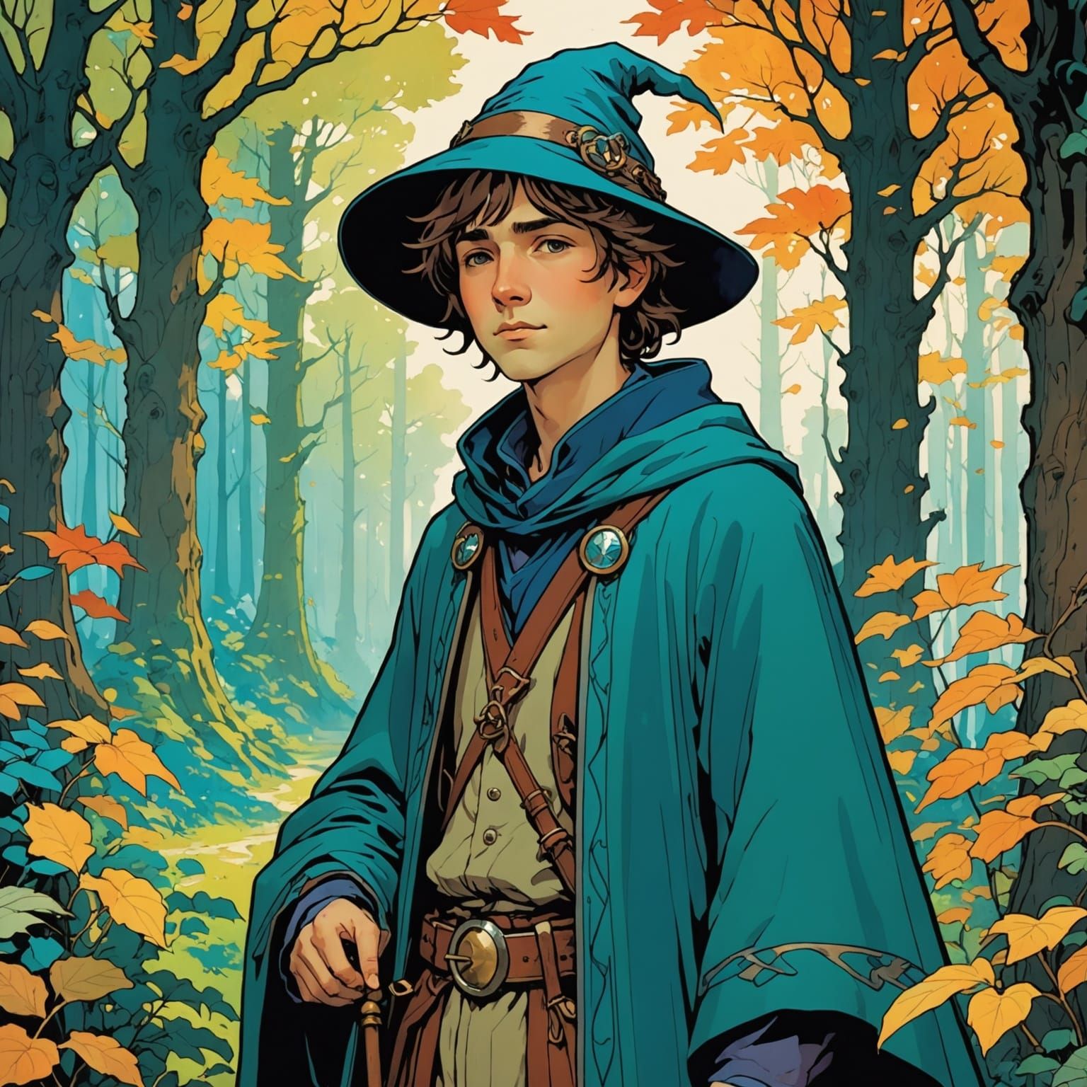 Wizard In The Woods - Enchanted Boy Wizard in Whimsical Fore...