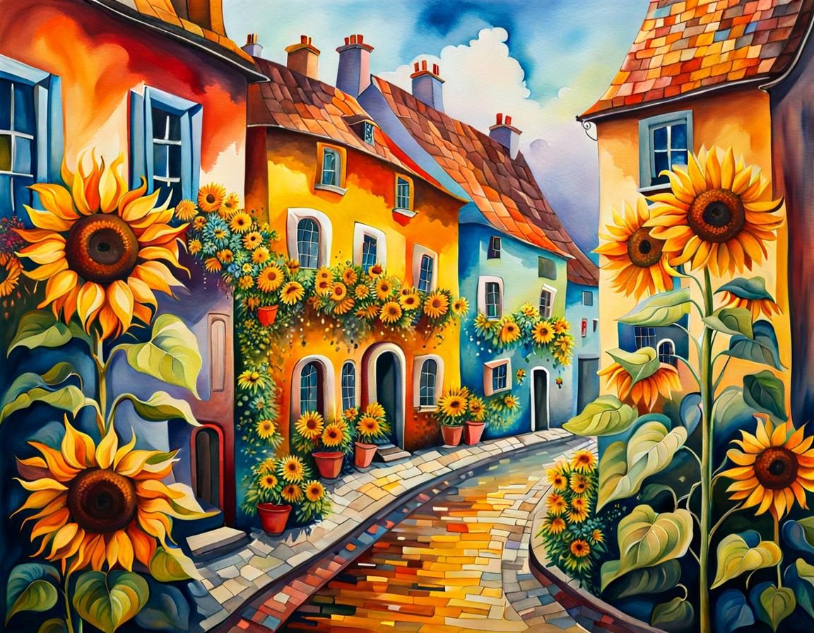 Sunflower Village - AI Generated Artwork - NightCafe Creator