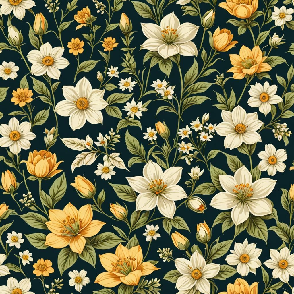 Vintage spring flowers seamless pattern - AI Generated Artwork ...