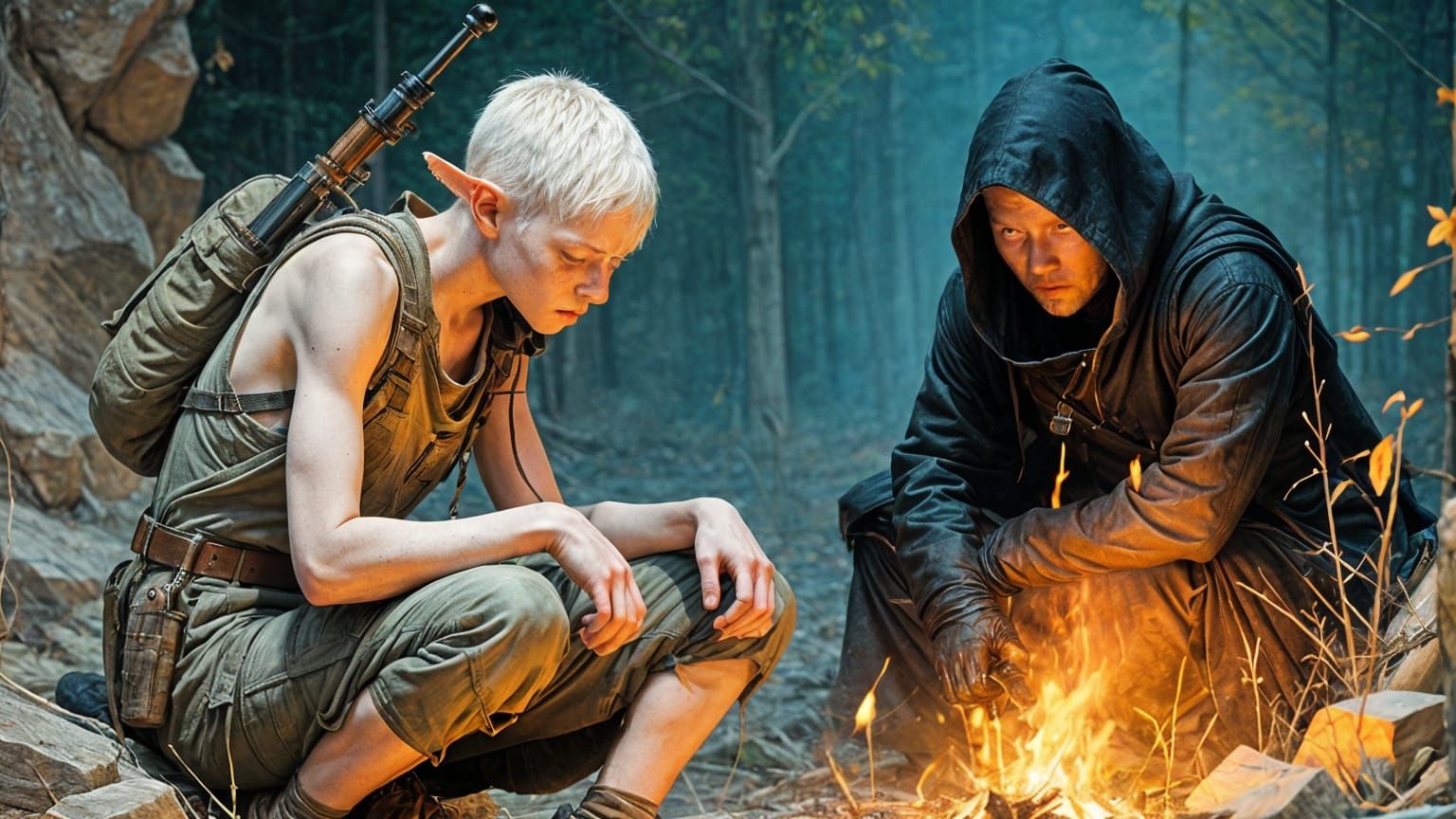 Weird 90's movie - Albino Soldier and Cloaked Man by Campfir...