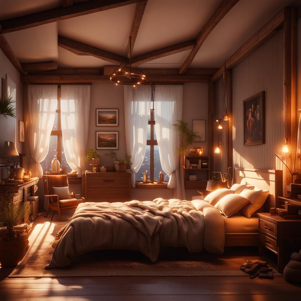 A Warm and cozy bedroom - AI Generated Artwork - NightCafe Creator