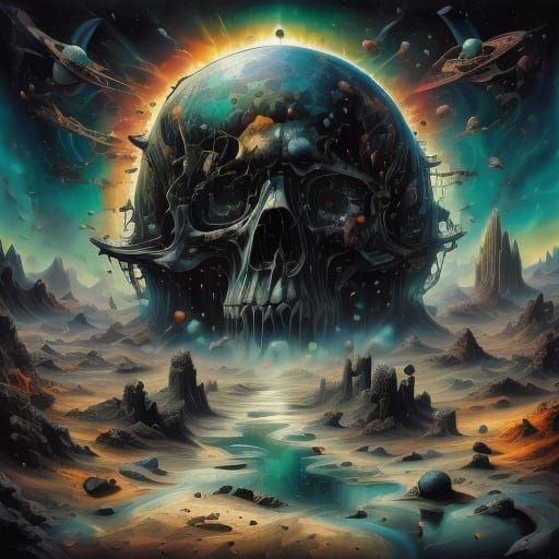 Alien Skull💫🕳️💤 ️🛑 ⭕☢️ - Alien Skull in Cosmic Surreal...