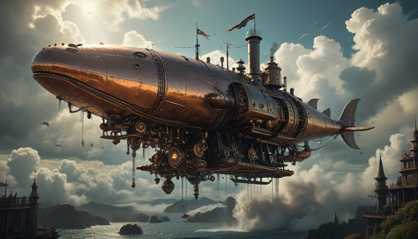 "Steampunk Whale coming into port - Epic Steampunk Whale in ...
