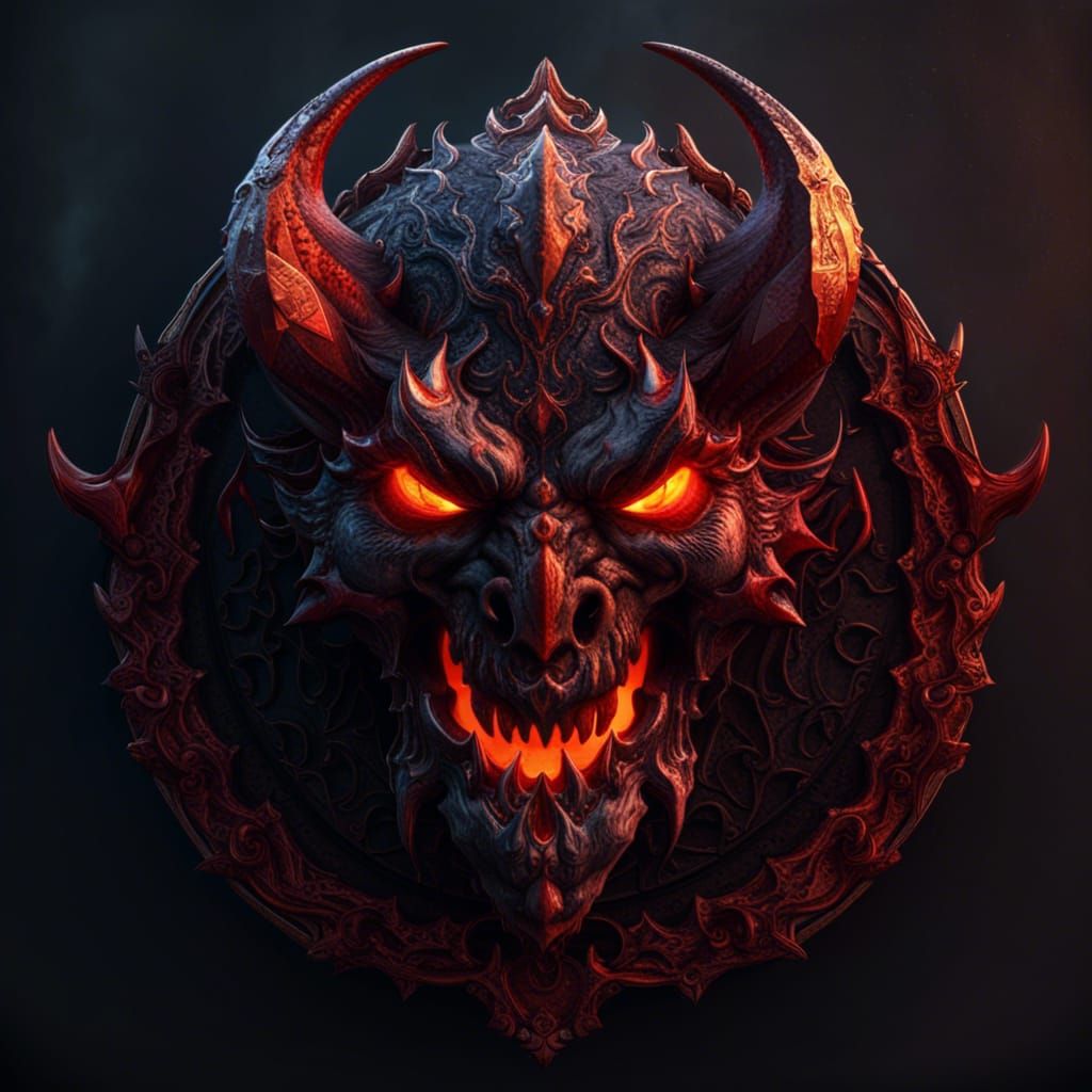3d demon head logo, round detailed border - AI Generated Artwork ...