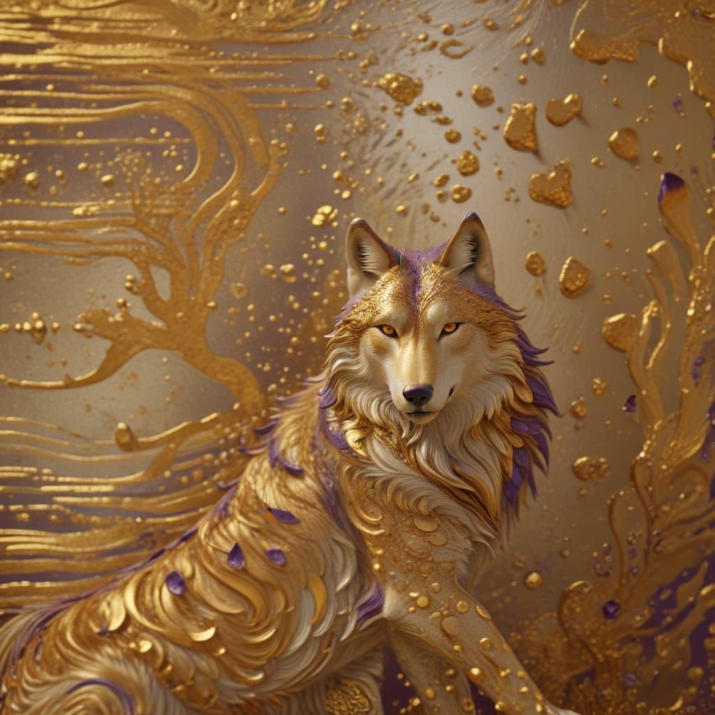 Mongolian Wolf - Ginger Mongolian Wolf in Ethereal Golden Li...