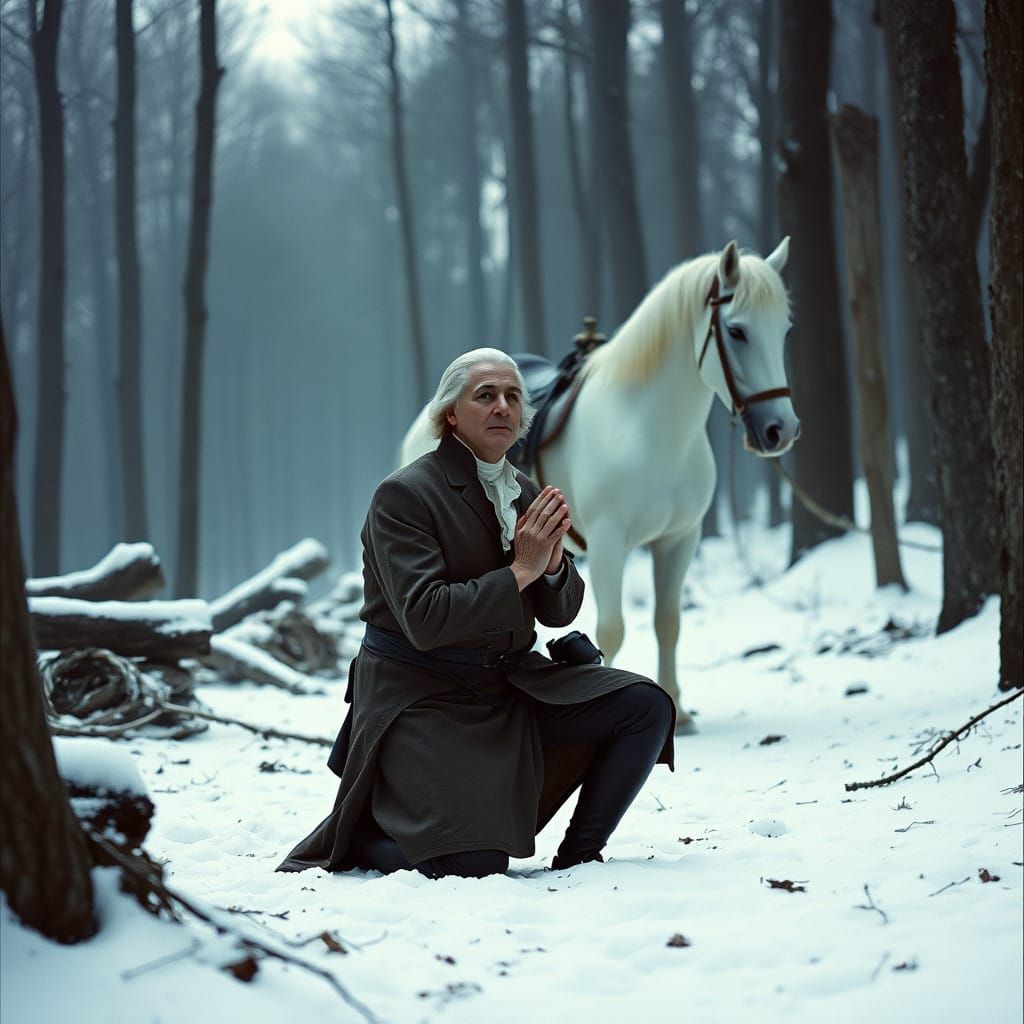 George Washington in Cinematic Prayer - AI Art