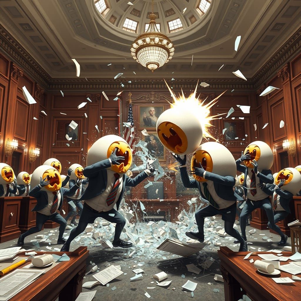 Angry Eggs Fighting in Courthouse - Eggs Engage in Frenzied...
