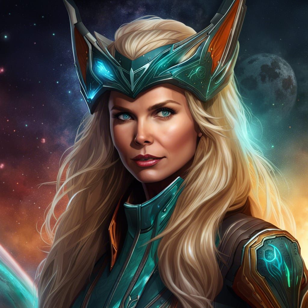 Portrait of Christie Brinkley as a science fiction space elf in the ...