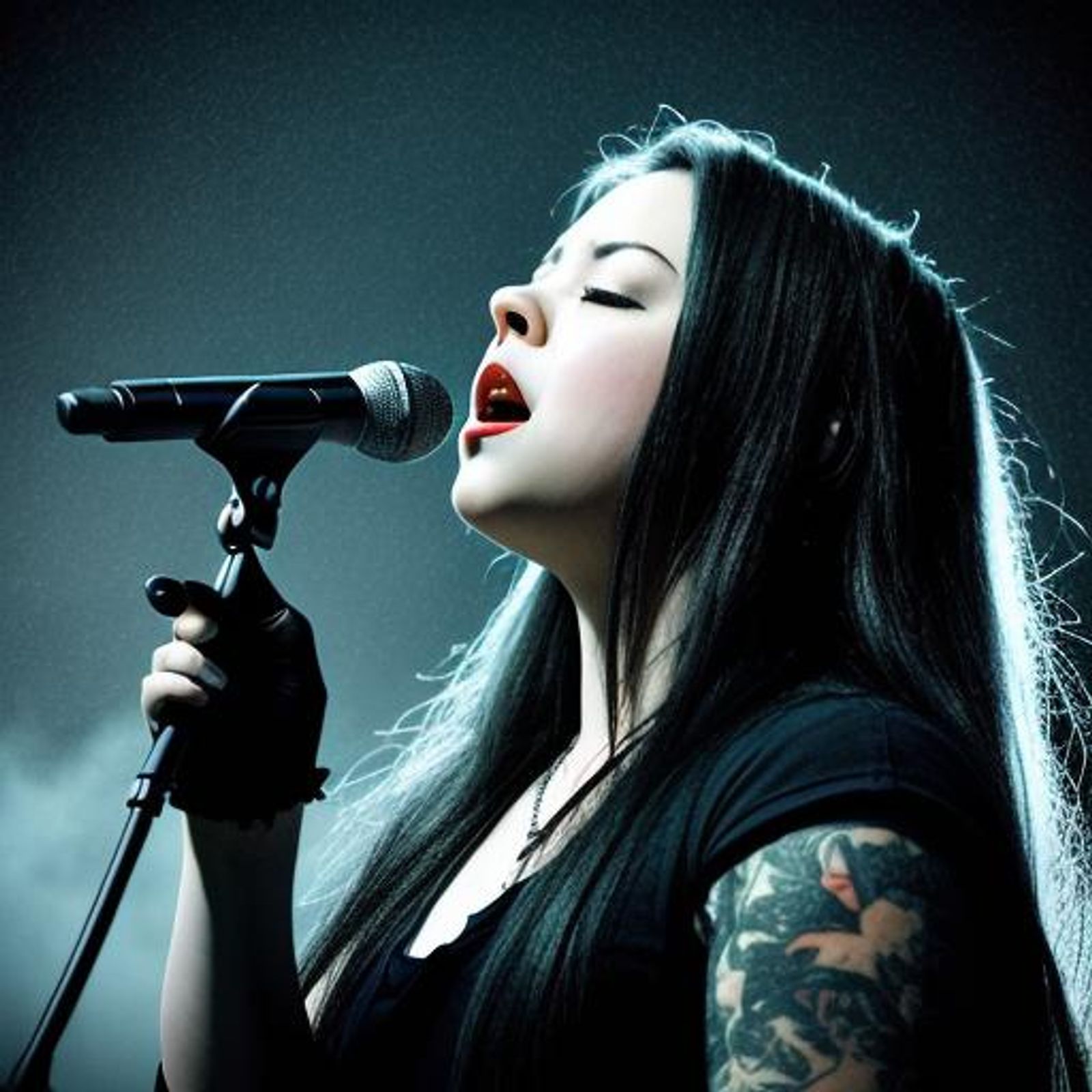 Amy Lee singing with her eyes closed - AI Generated Artwork - NightCafe ...
