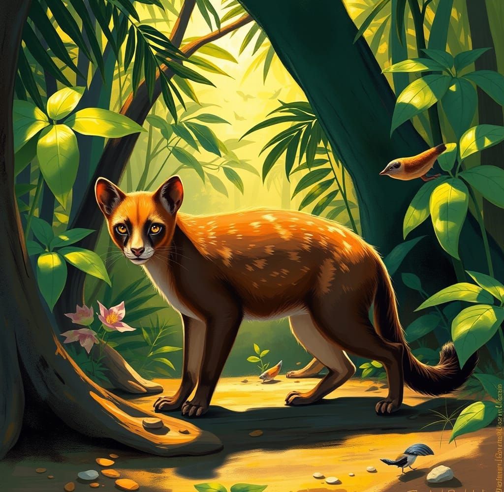 Madagascar's Fierce Fossa: A Wild Cat-Like Mongoos... - AI Art