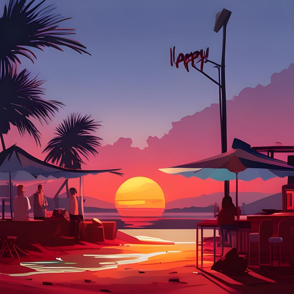 Beach bar sunset - AI Generated Artwork - NightCafe Creator