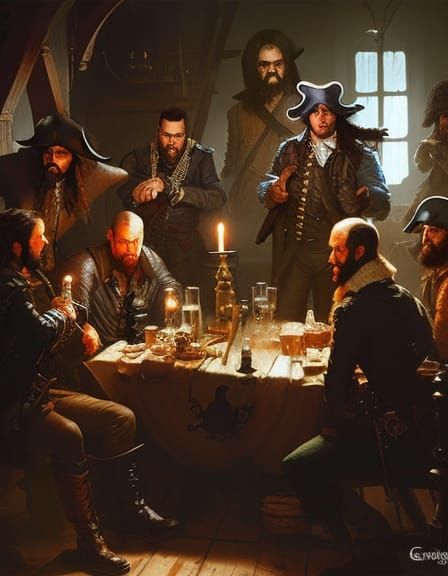 Rough anatomically accurate ralistic English pirates in a tavern ...