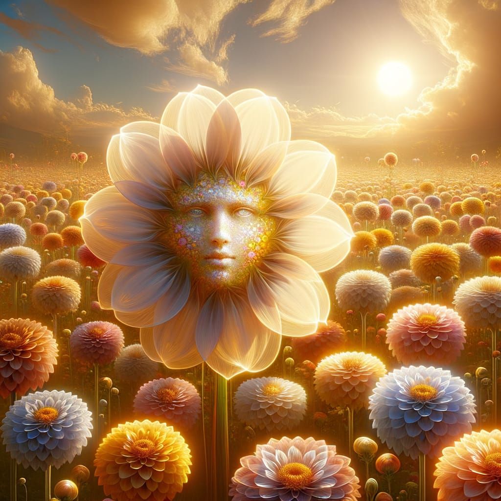 Field of Serene Floral Faces in Vibrant Bloom - AI Art