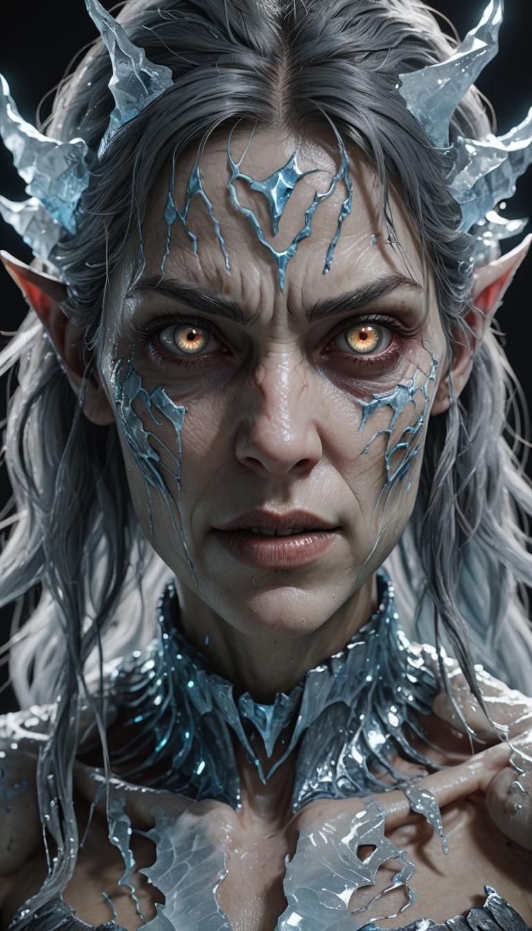 Woman monster with glowing eyes with ice skin realistic masterpiece ...