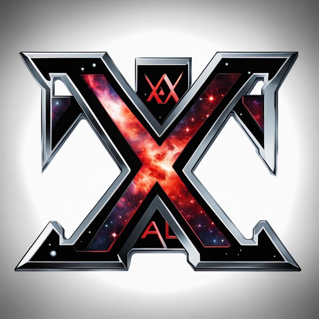 logo made from the letters AXL inscribed in metal, black a red glowing ...