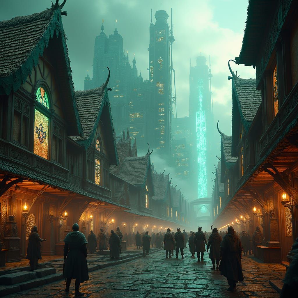 Futuristic Viking Metropolis in Cyberpunk Style - AI Art