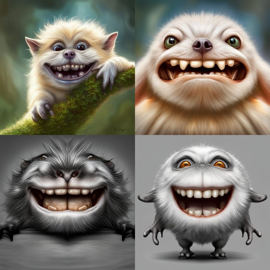 Round, white, furry creature, short legs, cute face that looks like it ...