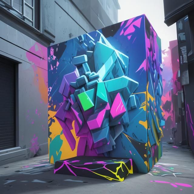 Holographic three-dimensional cube graffiti art, splash art, street art ...