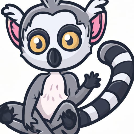 The illustration features a cute lemur in a kawaii style. With its ...