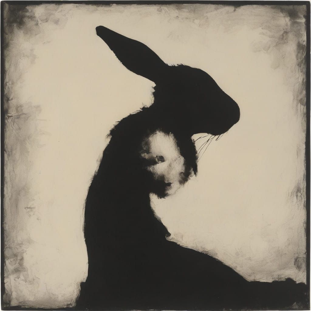 Shadowy Anthropomorphic Rabbit in Nocturnal Art St... - AI Art