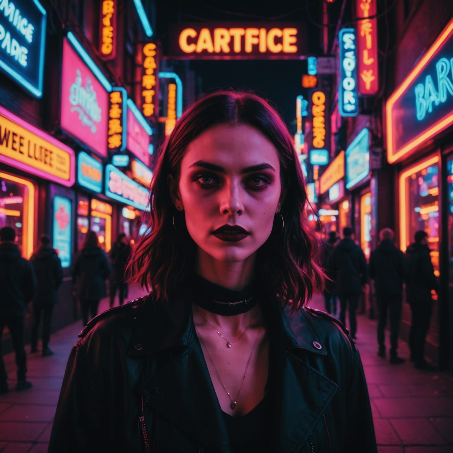 Gothic Vampire Influencer Captured Under Neon City... - AI Art