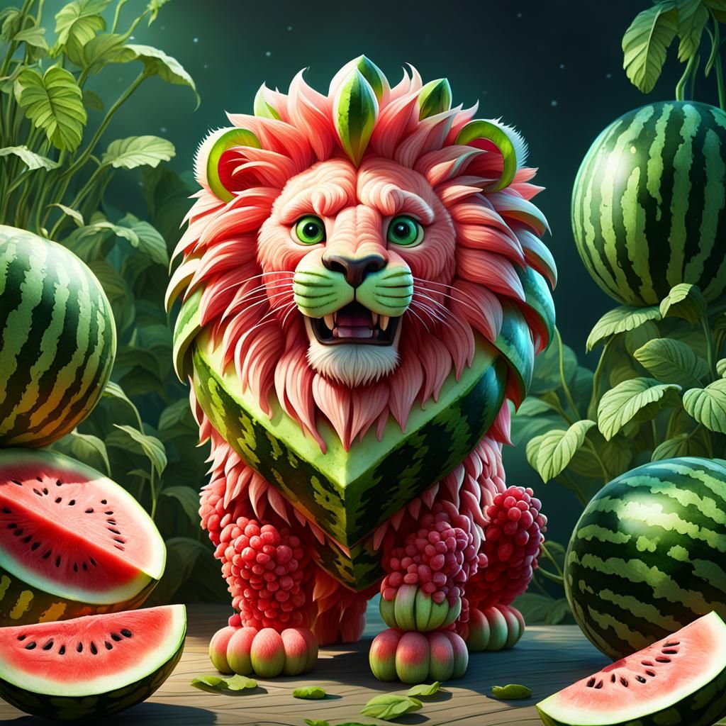 Watermelon Lion - AI Generated Artwork - NightCafe Creator