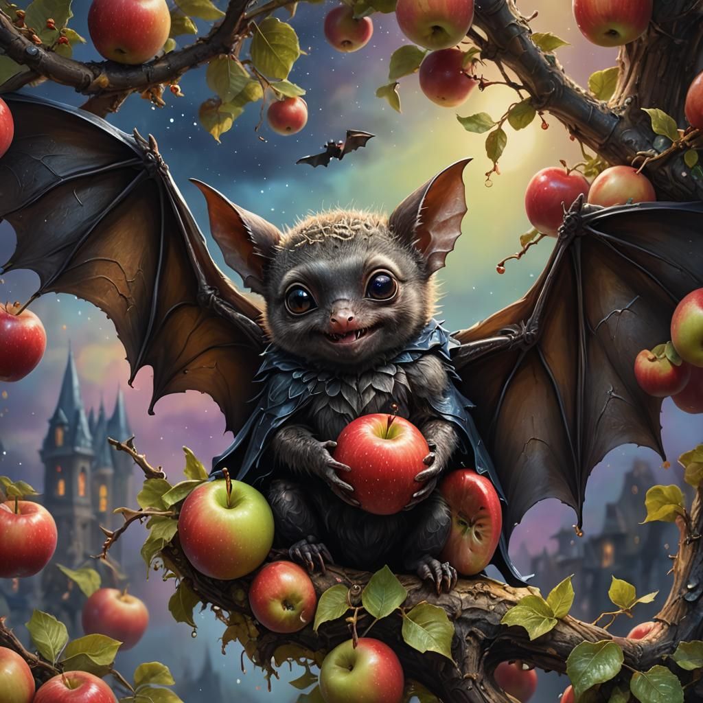 An adorable bat catching apple - AI Generated Artwork - NightCafe Creator