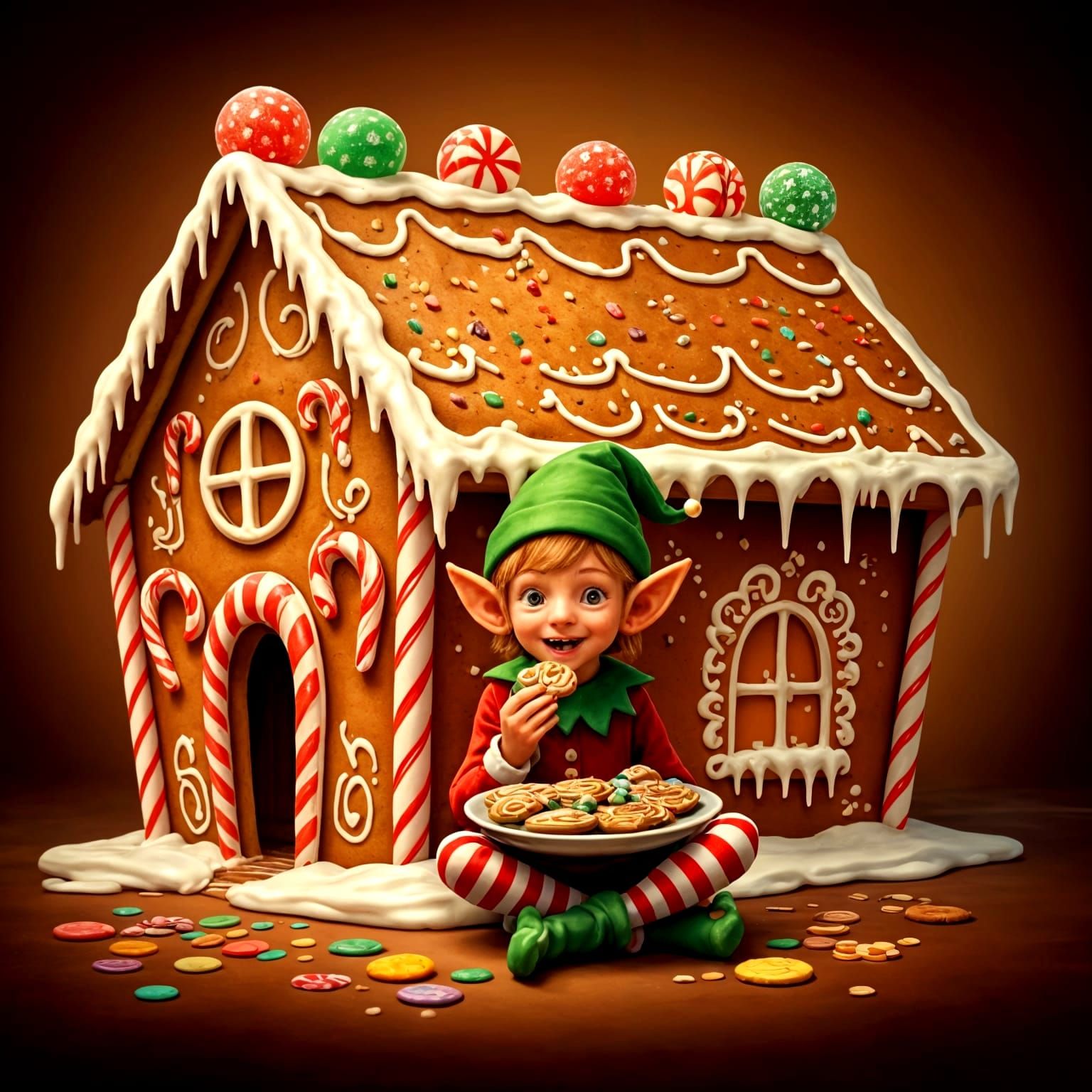 Whimsical Gingerbread House Scene in Vivid Details - AI Art