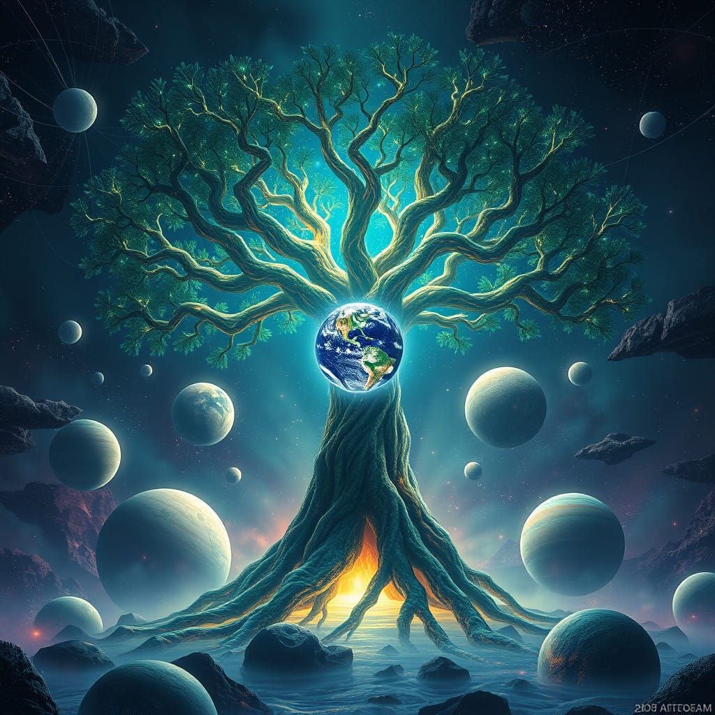 Mystical Tree of Visatos Medis Among Glowing Plane... - AI Art