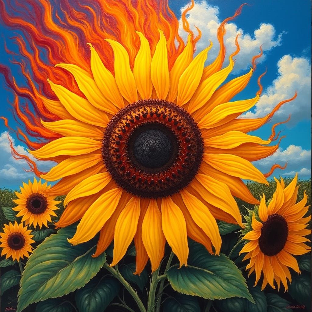 ELL FIRE FLOWER 🔥 🌻 - Flaming Sunflower in a Fiery Blue ...