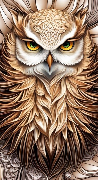 Beautiful owl, Portrait, abstract vector fractal, wave function ...