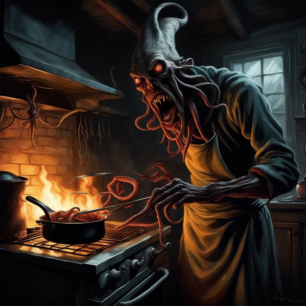 Demon cooking his food!! - AI Generated Artwork - NightCafe Creator