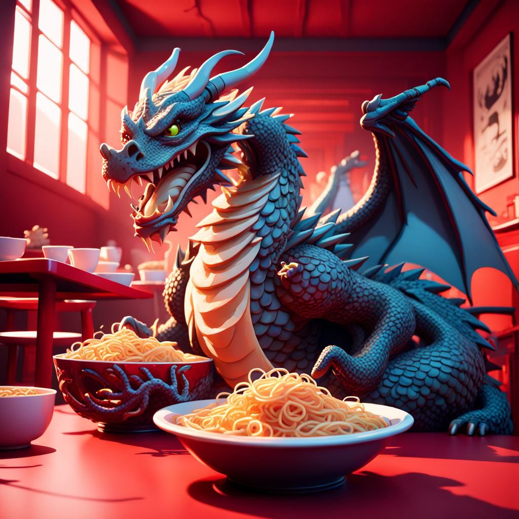 Dragon Eating Ramen - AI Generated Artwork - NightCafe Creator