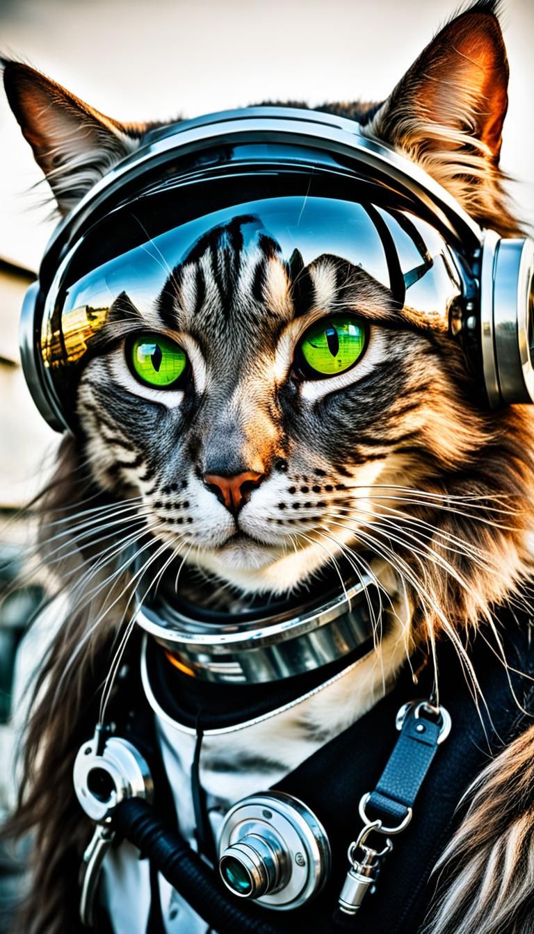 fisheye lens sci-fi solarpunk spacecore futuristic, cat lover, longhair ...