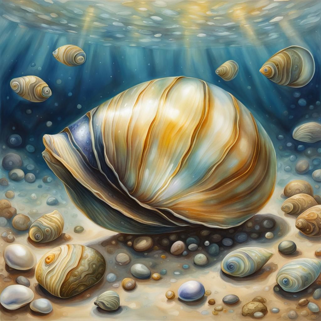 A clam shell on the seabed - AI Generated Artwork - NightCafe Creator