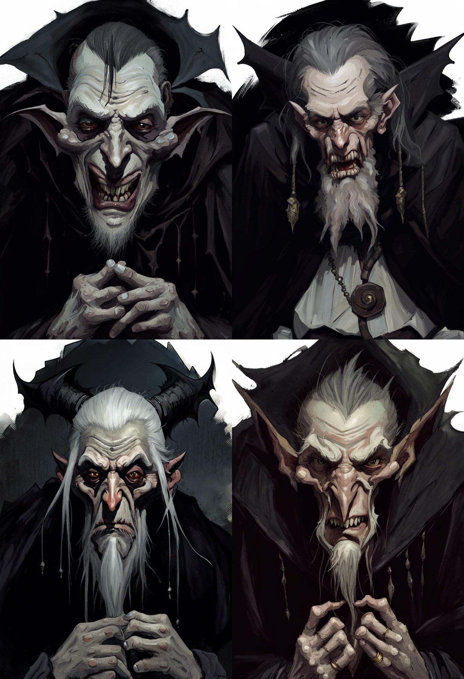 ugly victorian old man vampire, blind, sad, pointy fangs, dark ...