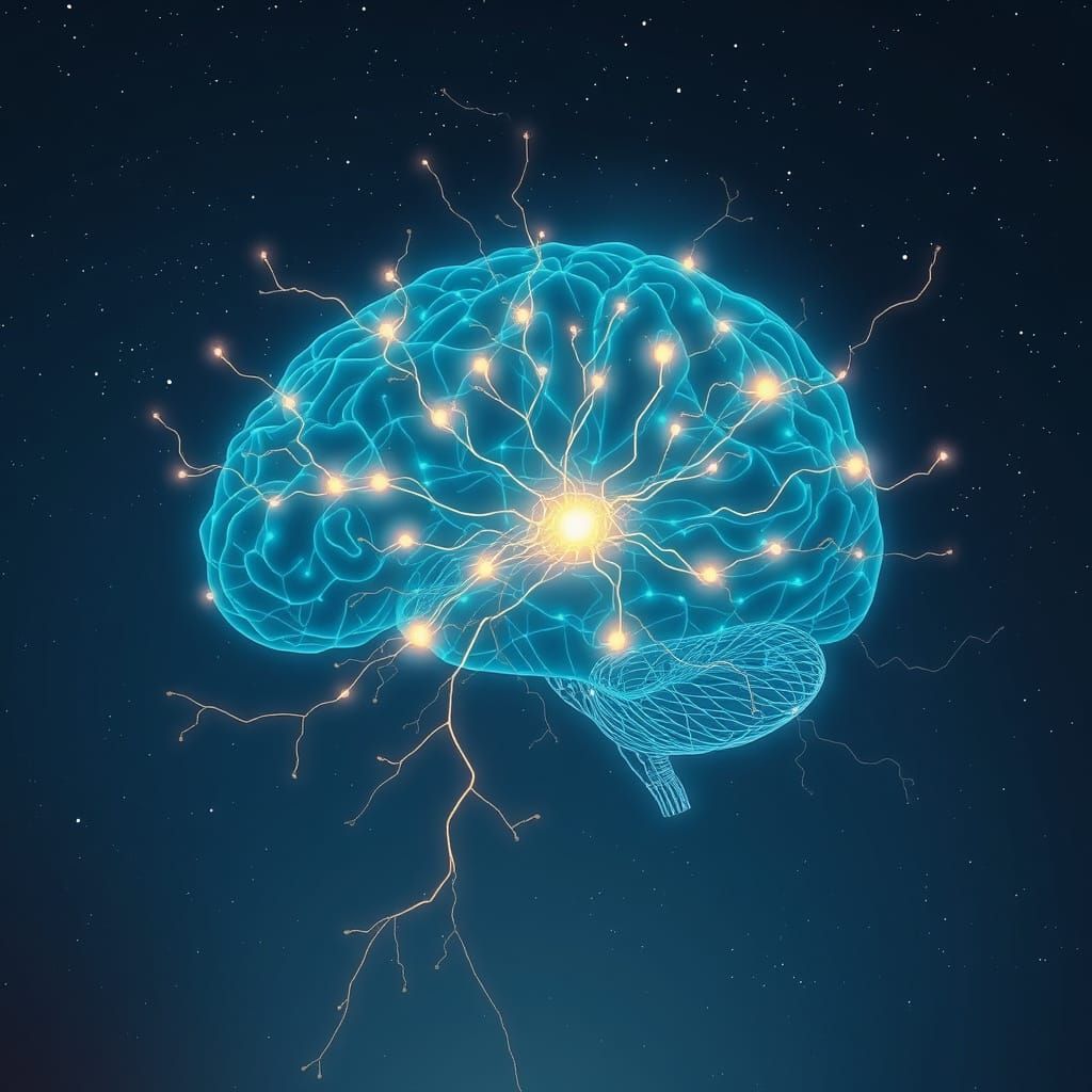Ethereal Brain Neural Network in a Starry Night Sk... - AI Art